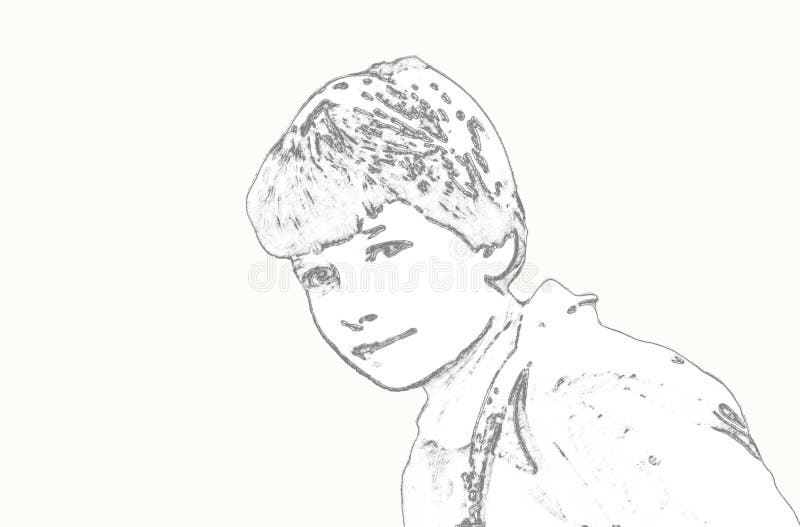 Black and White Portrait of a Cute Boy. Stock Illustration ...