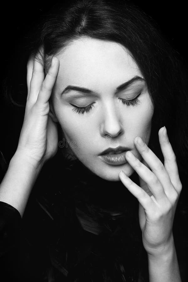 Portrait of Lady with Closed Eyes Stock Photo - Image of glamour ...
