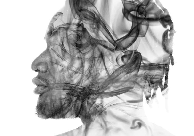 A Portrait of a Man Combined with an Image of Smoke. Double Exposure ...