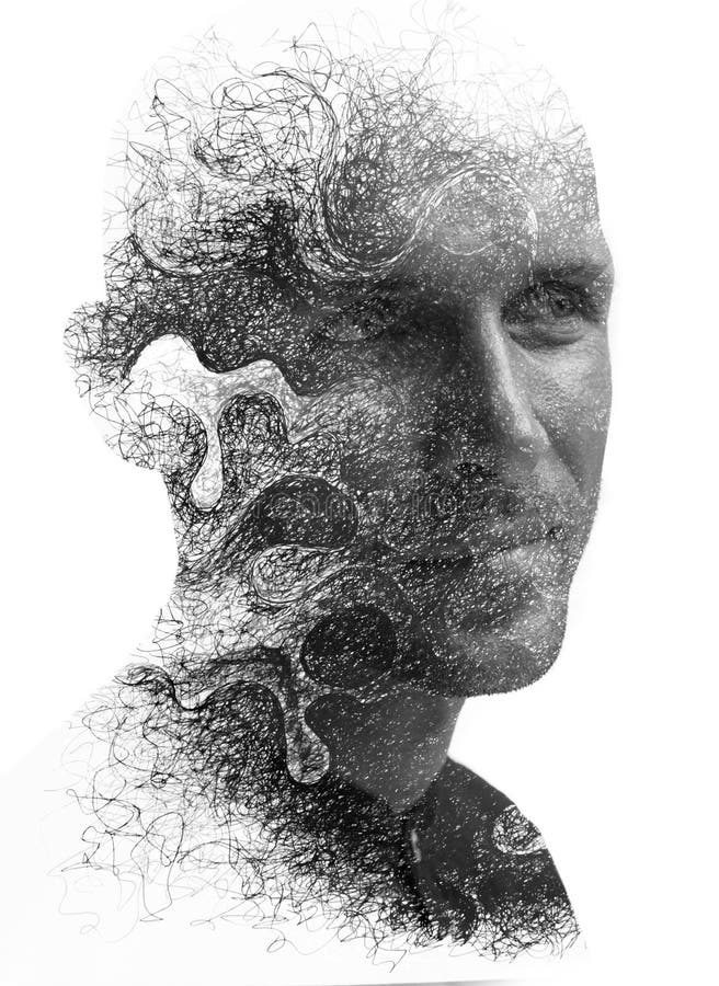 A Paintography Double Exposure Male Portrait Combined with Abstract ...