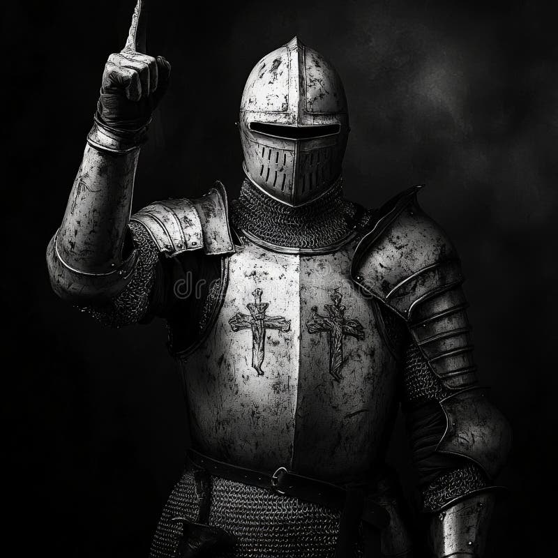 Black and White Portrait of a Medieval Knight in Armor Stock Image ...