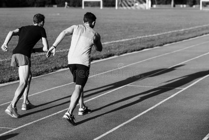 Black and White Portrait of Men Engaged in Race Walking Stock Photo ...