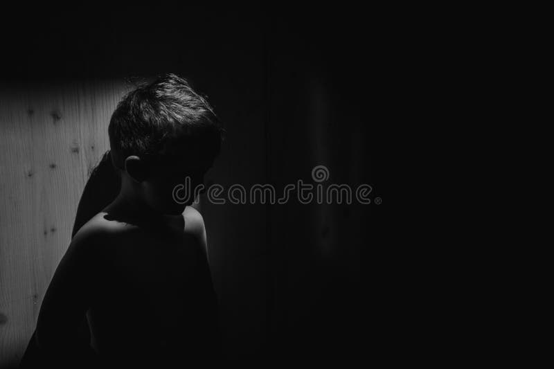 Black and White Portrait of Sad Anonymous Little Boy Stock Photo ...
