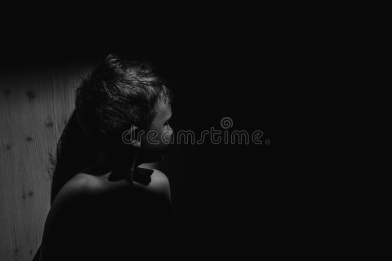 Black and White Portrait of Sad Anonymous Little Boy Stock Image ...