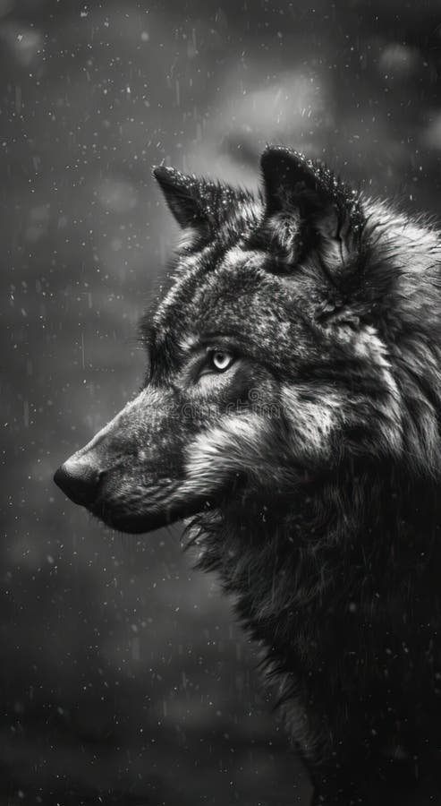 Black and White Portrait of a Wolf, Profile View Stock Illustration ...