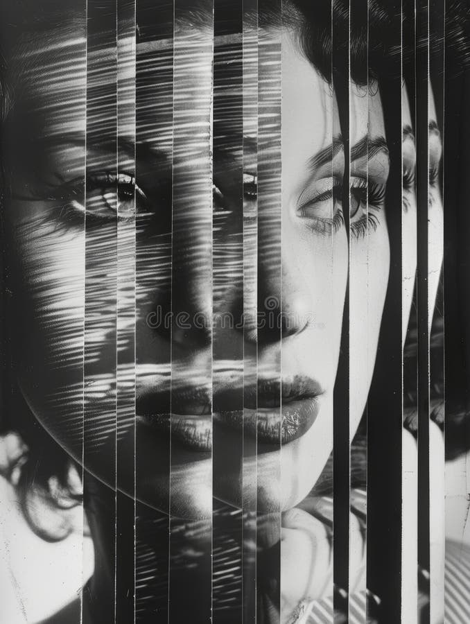Black and White Portrait of a Woman with Multiple Vertical Slits ...