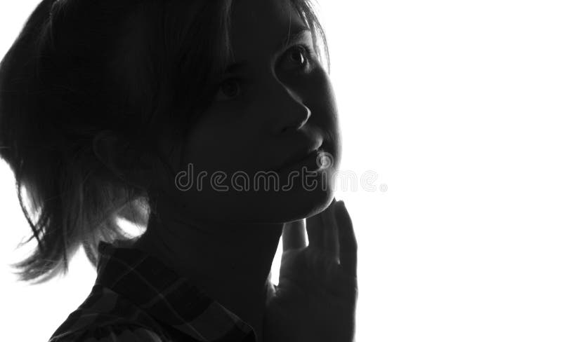 Black and White Profile of a Beautiful Dreaming Girl Stock Photo ...