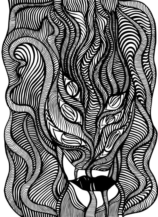 Black and White Psychedelic Face with Demonic Eyes, of Crazy Waves ...
