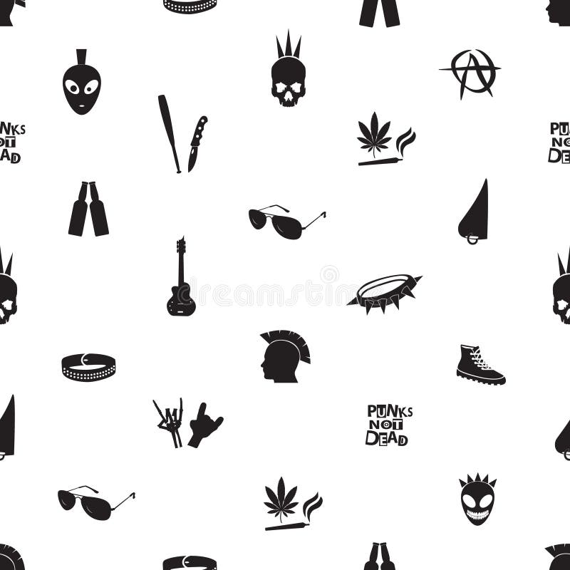 Black and White Punk Icons Seamless Pattern Stock Vector - Illustration ...