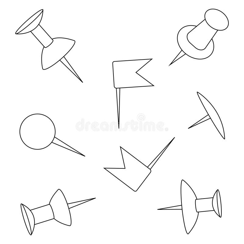Push Pins Coloring Page for Back To School Stock Vector - Illustration ...