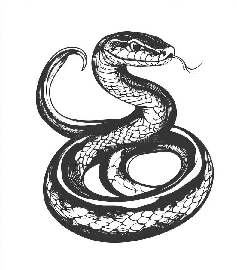 A Black and White Python Clipart Illustration. a Monochrome Image of a ...