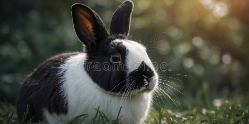 A Black and White Rabbit with a Black Nose. Stock Illustration ...