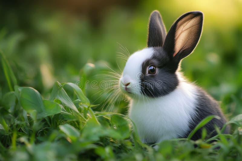Black and White Rabbit Outdoor. Stock Photo - Image of grass, nature ...
