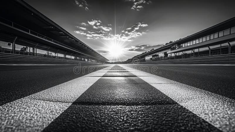 Black and White Race Track at Sunset Stock Illustration - Illustration ...