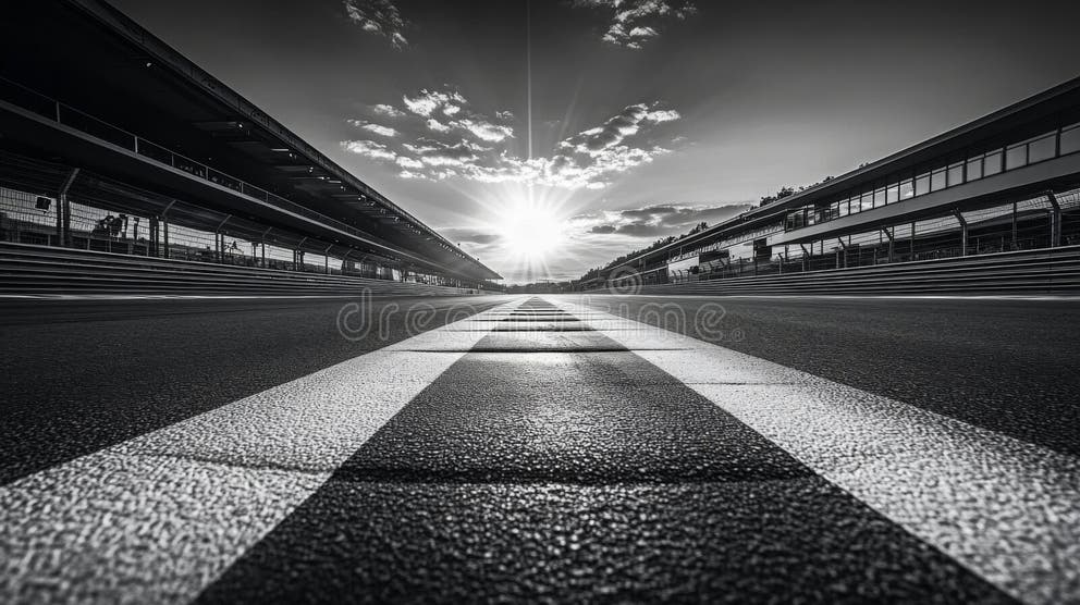 Black and White Race Track at Sunset Stock Illustration - Illustration ...