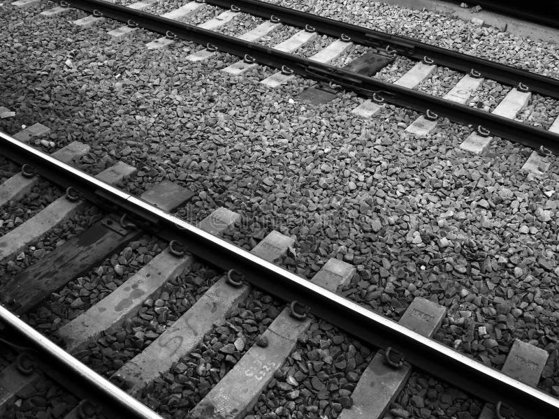 Black and White Railroad Tracks Stock Image - Image of worn ...