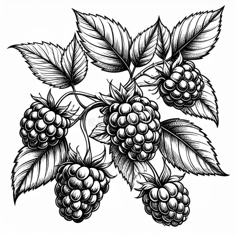 Black and White Raspberry Illustration Stock Illustration ...