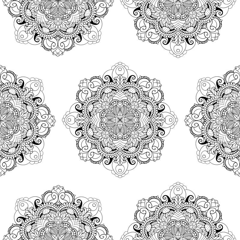 Black and White Raster Seamless Mandala Pattern Stock Illustration ...