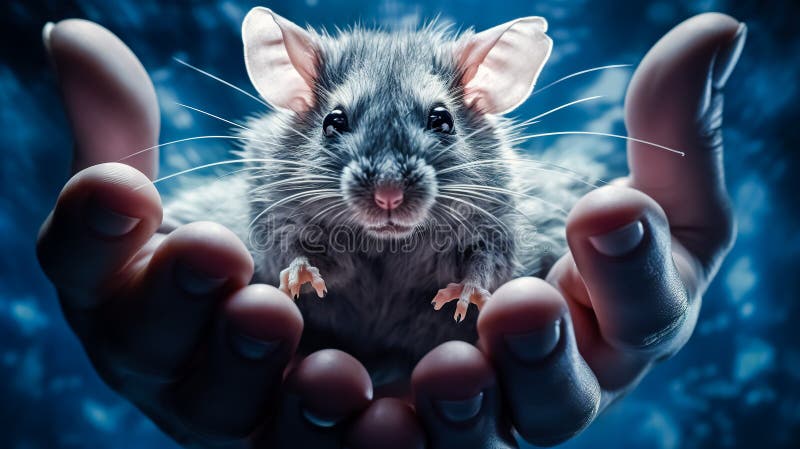 Black and White Rat on Human Hands Stock Illustration - Illustration of ...