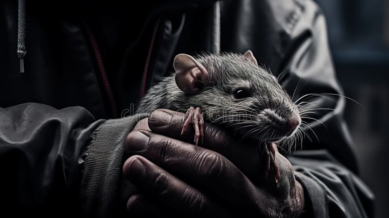 Black and White Rat on Human Hands Stock Illustration - Illustration of ...