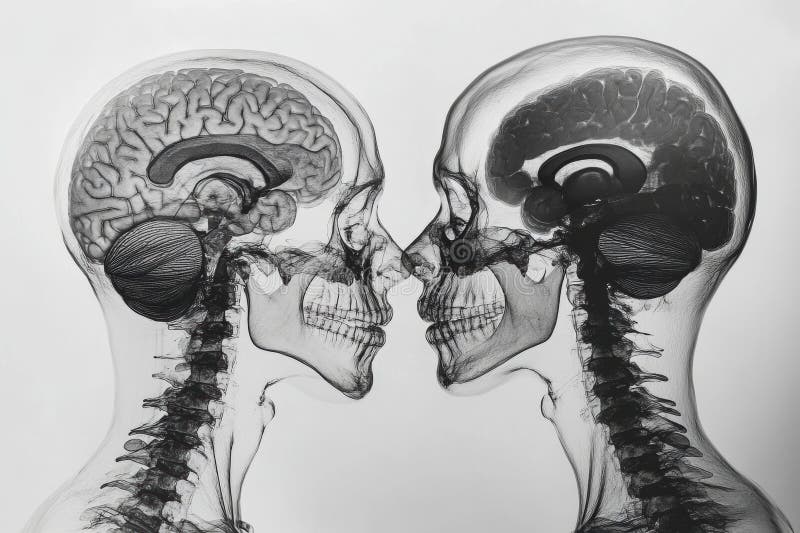 X Ray Showing Two Human Skulls and Brains Touching Noses Stock Photo ...