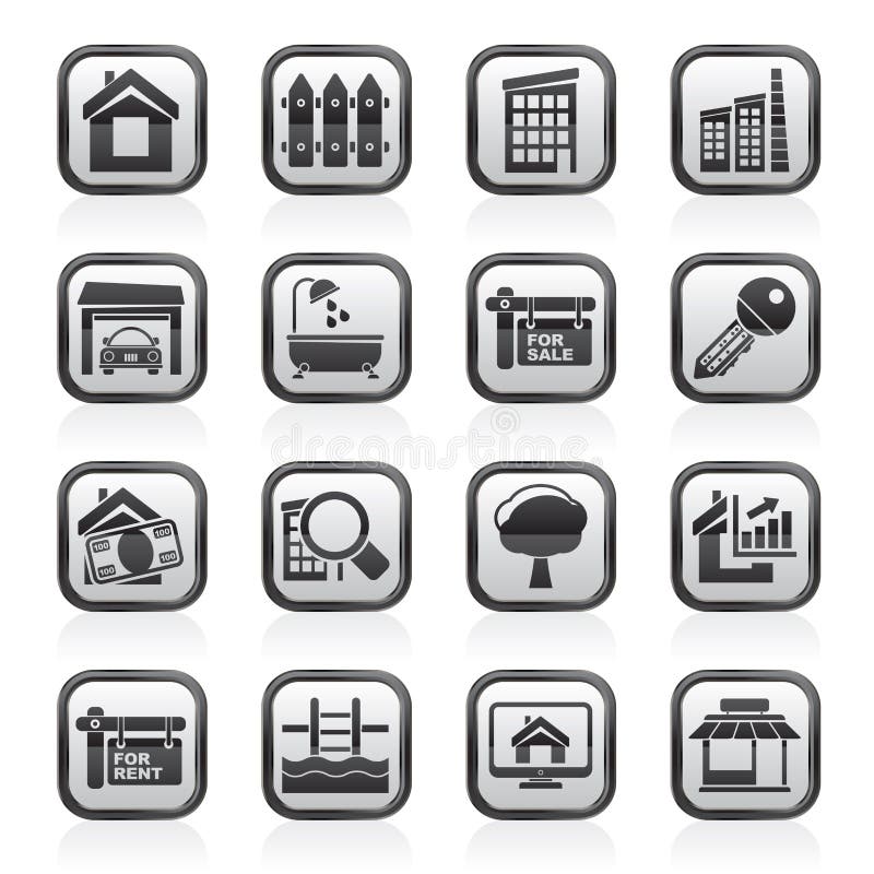 Black an White Real Estate Icons Stock Vector - Illustration of icon ...