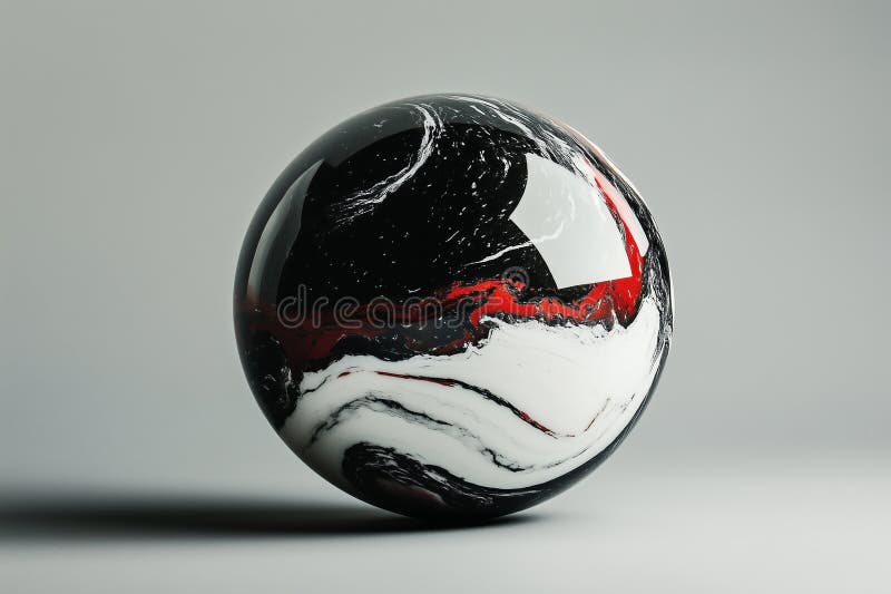 Black, White, Red Marble Sphere: Glossy, Swirling Patterns on Smooth ...