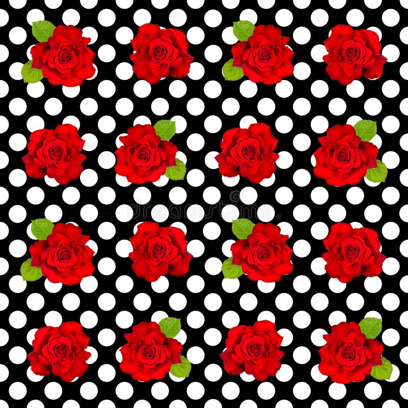 Black White Red Roses Polka Dot Pattern Retro Digital Paper Stock ...