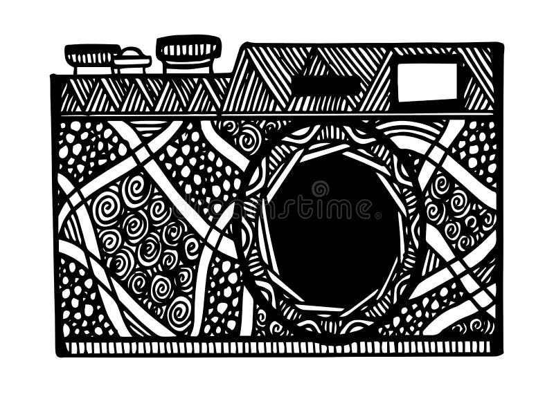 Black and White Retro Photo Camera in Zentangle Style. Stock Vector ...