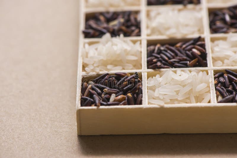Black and White Rice in Little Wood Box Stock Photo - Image of food ...