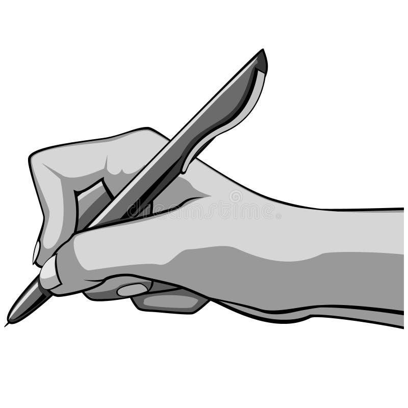 Black-and-white Right Hand Holding A Pen, Isolated Stock Illustration ...