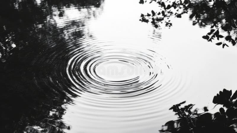 Black and White Ripples in Still Water with Tree Reflections Stock ...