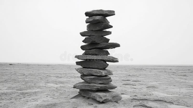Black and White Rock Stack in Desert Landscape Stock Illustration ...