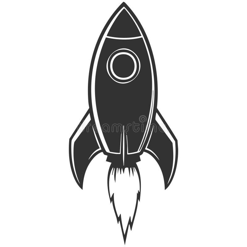 Black and White Rocket Icon with Flame Illustration. Stock Illustration ...