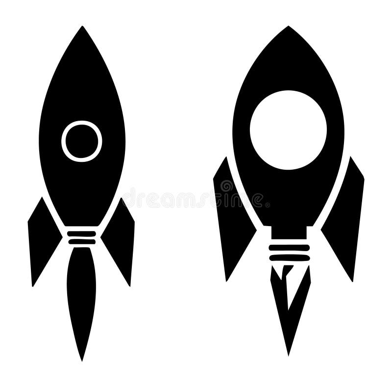 Black and White Rocket Ship Icons in Vector Silhouette Design. Stock ...