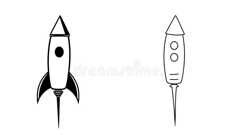 Black and White Rocket Ship Illustration in Space Technology Concepts ...