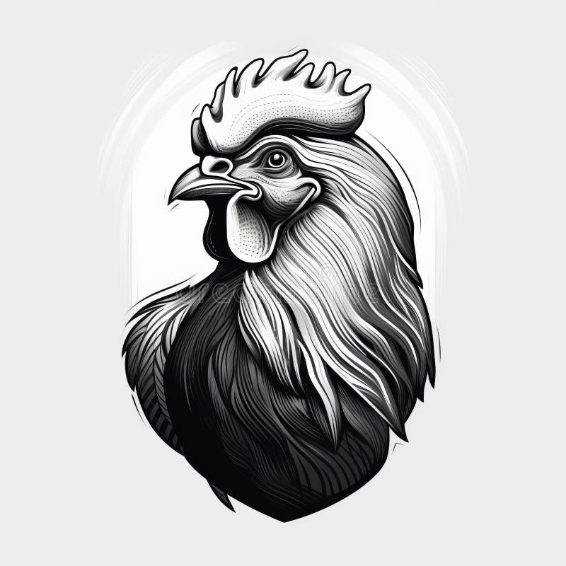Black and White Rooster Vector Illustration with Unique Character ...