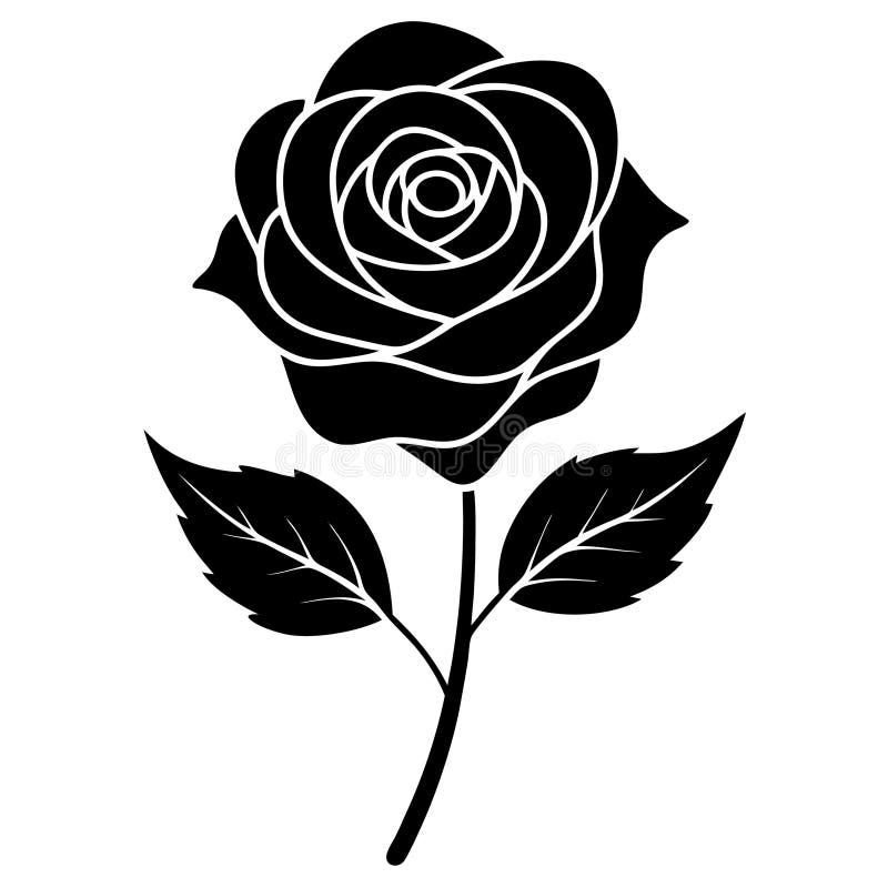 Black and White Rose Silhouette Rose on a White Background. Rose ...