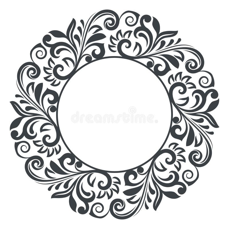 Black and White Round Floral Frame Stock Vector - Illustration of ...