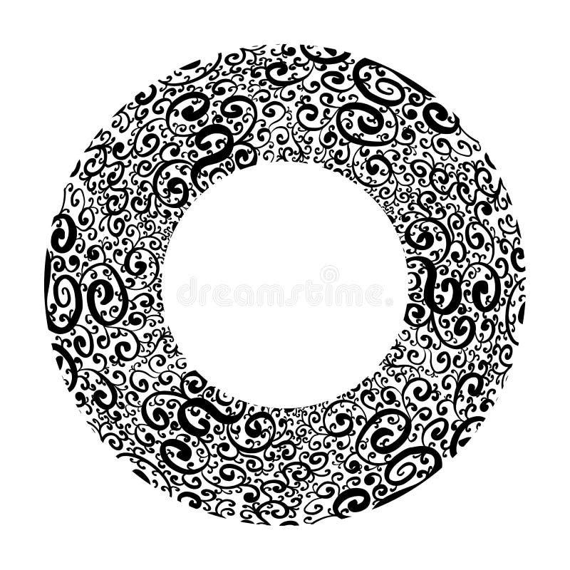 Black and White Round Frame with Vintage Doodle Pattern. Vector Tracery ...