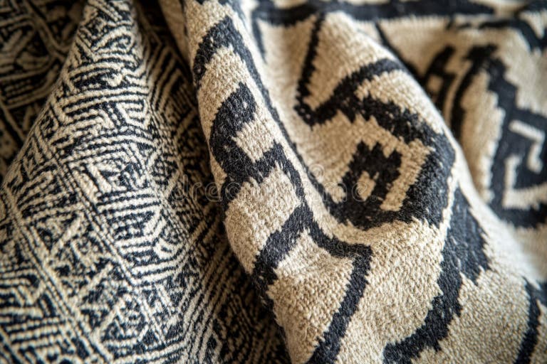 A Black and White Rug with a Pattern of Squares and Triangles Stock ...