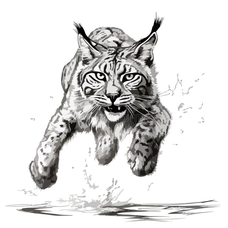 Black and White Running Lynx on a White Background. for Your Tattoo or ...