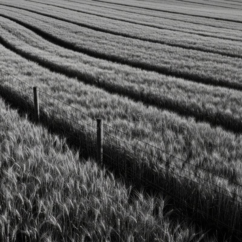 Black and White Rural Field Rows Wheat Farm Stock Illustration ...