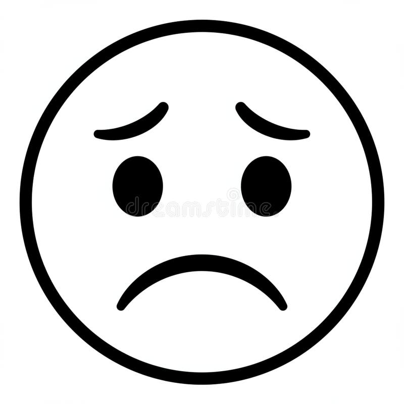 A Black and White Sad Face Emoji with a Simple Design. Features Include ...