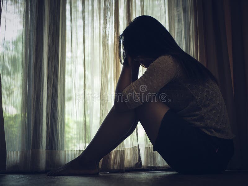 Black And White Of Sad Woman Hug Her Knee And Cry Stock Image Image