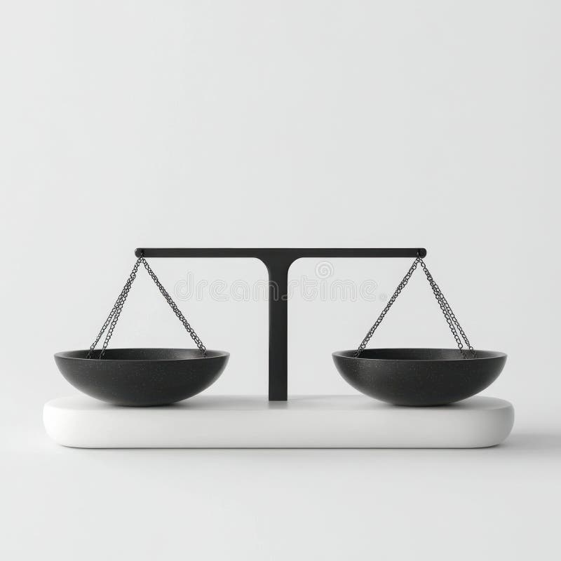 A Black and White Scale with Two Bowls Hanging from it Stock ...