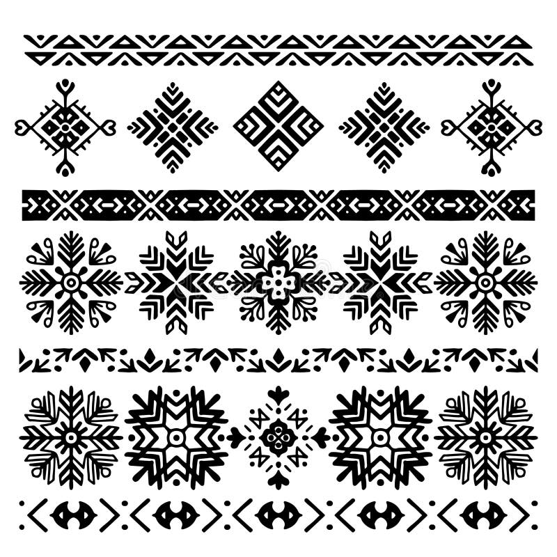 Black and White Scandinavian Folk Border Patterns Vector Set Stock ...