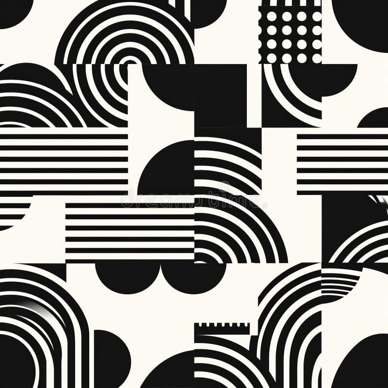 Black and White Seamless Abstract Geometric Pattern with Circles ...