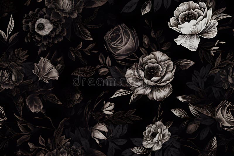 Black and White Seamless Abstract Roses, Ai Generative Illustration ...