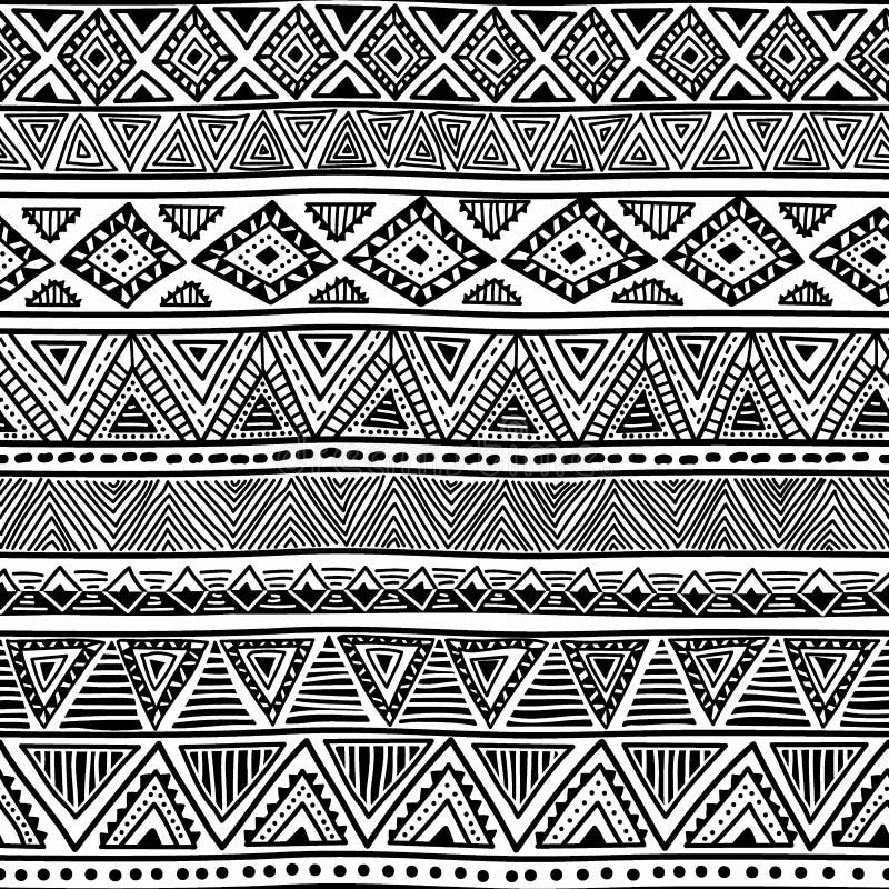 Black and White Seamless Ethnic Background. Drawing by Hand. Stock ...